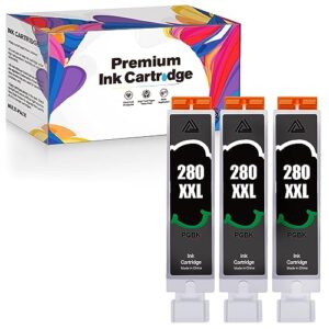 280xxl pgi-280 xxl compatible ink cartridge replacement for canon 280 pgbk xxl high yield use to pixma tr7520 tr8520 ts6120 ts6220 ts8120 ts9520 ts9521c printer (3 pgbk)