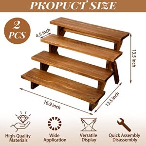 2 Pcs Wooden Cupcake Stand and Towers 4 Tier Display Stand Farmhouse Tiered Wood Cake Stand Rustic Risers for Display Cupcake Dessert Stand for Retail Vendors Indoor Outdoor Plant (Brown)