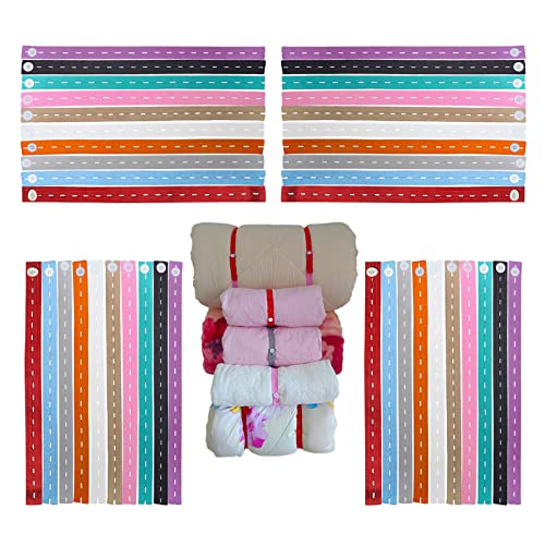 100Pcs Elastic Band with Button & Buttonholes, Stretchable Reusable, Roll-up Clothes Storage Band, Adjustable Clothing Storage Strap,Travel Luggage Space Saver, Drawer & Closet Organizer (Colorful)