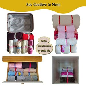 100Pcs Elastic Band with Button & Buttonholes, Stretchable Reusable, Roll-up Clothes Storage Band, Adjustable Clothing Storage Strap,Travel Luggage Space Saver, Drawer & Closet Organizer (Colorful)