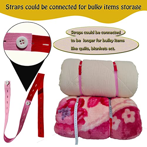 100Pcs Elastic Band with Button & Buttonholes, Stretchable Reusable, Roll-up Clothes Storage Band, Adjustable Clothing Storage Strap,Travel Luggage Space Saver, Drawer & Closet Organizer (Colorful)