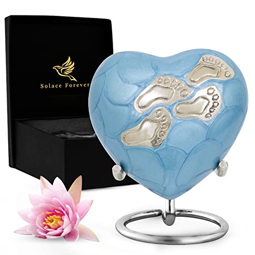 Small Heart Urn for Baby Ashes - Blue Heart Cremation Urn for Baby Boy - Small Urn with Box & Stand - Heart Shaped Memorial Urn for Ashes - Small Keepsake Urn Heart - Mini Urn for Infants & Children