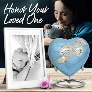 Small Heart Urn for Baby Ashes - Blue Heart Cremation Urn for Baby Boy - Small Urn with Box & Stand - Heart Shaped Memorial Urn for Ashes - Small Keepsake Urn Heart - Mini Urn for Infants & Children