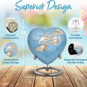 Small Heart Urn for Baby Ashes - Blue Heart Cremation Urn for Baby Boy - Small Urn with Box & Stand - Heart Shaped Memorial Urn for Ashes - Small Keepsake Urn Heart - Mini Urn for Infants & Children