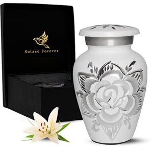 white rose urn keepsake - beautiful small urn for ashes - mini white urn with premium box & bag - white keepsake urn - honor your loved one with a mini urn rose - token urn for human ashes or pet