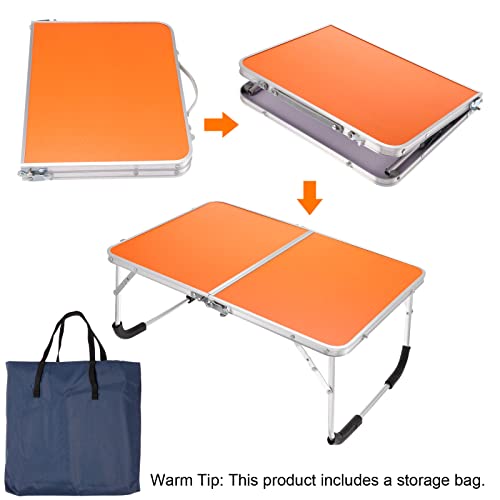 PATIKIL Foldable Laptop Table, Portable Lap Desk Picnic Bed Tray Tables Snacks Reading Working Desks with Tote Bag for Bed Sofa, Orange