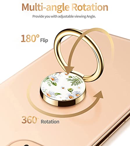 Cell Phone Ring Stand Finger Holder Flowers Pattern Paster Grip Kickstand 360°Rotation Metal Ring Grip for Magnetic Car Mount Compatible with iPhone Samsung Galaxy Pixel All Smartphone (Daisies)