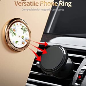 Cell Phone Ring Stand Finger Holder Flowers Pattern Paster Grip Kickstand 360°Rotation Metal Ring Grip for Magnetic Car Mount Compatible with iPhone Samsung Galaxy Pixel All Smartphone (Daisies)