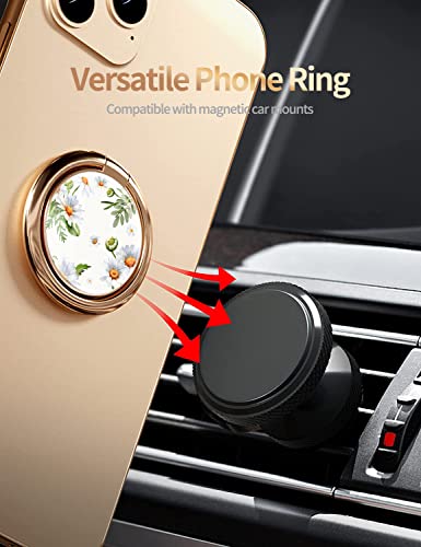 Cell Phone Ring Stand Finger Holder Flowers Pattern Paster Grip Kickstand 360°Rotation Metal Ring Grip for Magnetic Car Mount Compatible with iPhone Samsung Galaxy Pixel All Smartphone (Daisies)