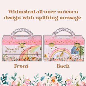 Emme Treasures Musical Jewelry Box - Personalizable Unicorn Kids Jewelry Box for Girls with Glitter Alphabet Stickers - Whimsical Girls Jewelry Box - Giftable Kids Music Box