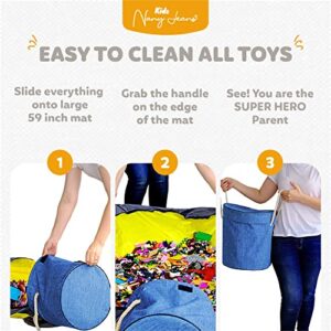 Nany Jeans Toy Storage Organizer and Play Mat for Kids - Collapsible XXL Toy Bag Storage Container for Building Bricks & Blocks - Toy Chest & Organizers with Drawstring Mat for Boys and Girls (Blue)