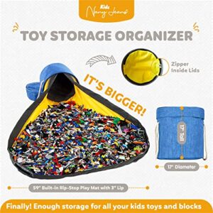 Nany Jeans Toy Storage Organizer and Play Mat for Kids - Collapsible XXL Toy Bag Storage Container for Building Bricks & Blocks - Toy Chest & Organizers with Drawstring Mat for Boys and Girls (Blue)