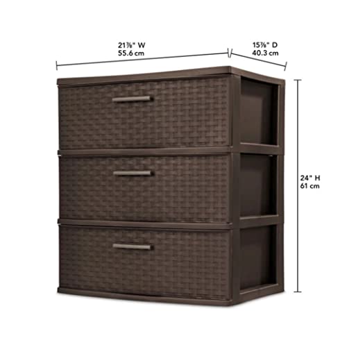 Spacious 3-Drawer Wide Weave Design Storage Tower with pull handles, Organizer Unit for Bedroom, Closet, Entryway, Hallway, Nursery Room - Storage bins, Brown, 15.86 x 21.86 x 24 inches