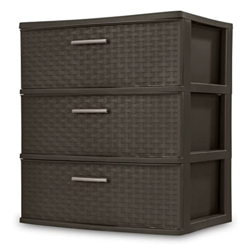 Spacious 3-Drawer Wide Weave Design Storage Tower with pull handles, Organizer Unit for Bedroom, Closet, Entryway, Hallway, Nursery Room - Storage bins, Brown, 15.86 x 21.86 x 24 inches