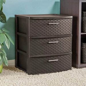 Spacious 3-Drawer Wide Weave Design Storage Tower with pull handles, Organizer Unit for Bedroom, Closet, Entryway, Hallway, Nursery Room - Storage bins, Brown, 15.86 x 21.86 x 24 inches