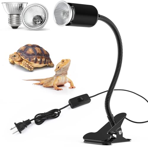 Makmzoon Reptile Heat Lamp, UVA UVB Turtle Light Bulb*2 Reptile Light Fixture with 360° Rotatable Hose and Timed Suitable for Turtle Reptile Plant (2 Pack 50w Bulb)