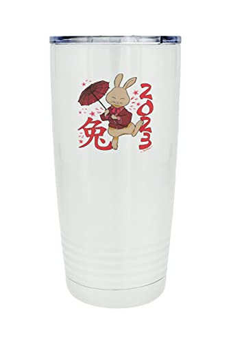 Lunar New Year Decor Year Of The Rabbit 2023 Full Character Art 20oz Stainless Steel Insulated Travel Mug With Lid