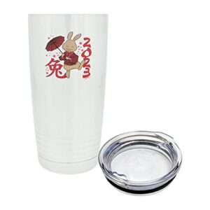 Lunar New Year Decor Year Of The Rabbit 2023 Full Character Art 20oz Stainless Steel Insulated Travel Mug With Lid