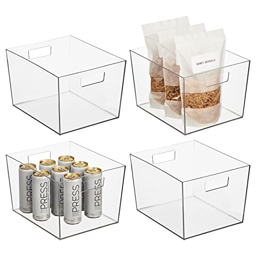 Nate Home mDesign by Nate Berkus Wide Plastic Bin with Handles | Perfect Organizer for Kitchen Storage or Fridge, and Pantry Organization from mDesign - Set of 4, Clear