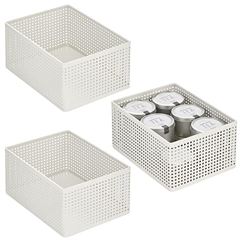 Nate Home by Nate Berkus Perforated Metal Bin | Essential for Kitchen Cabinet or Pantry Organization and Storage from mDesign - Set of 3, White