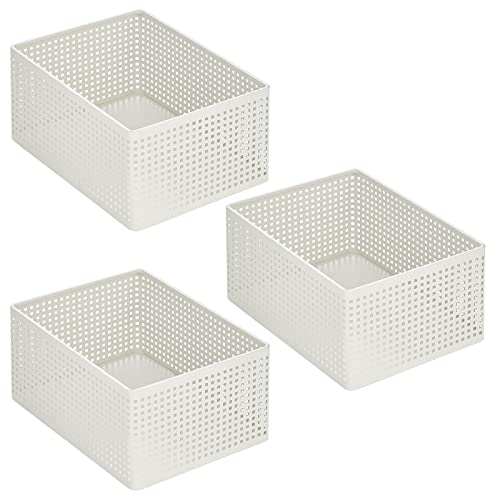 Nate Home by Nate Berkus Perforated Metal Bin | Essential for Kitchen Cabinet or Pantry Organization and Storage from mDesign - Set of 3, White