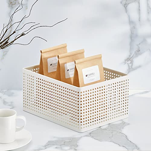 Nate Home by Nate Berkus Perforated Metal Bin | Essential for Kitchen Cabinet or Pantry Organization and Storage from mDesign - Set of 3, White