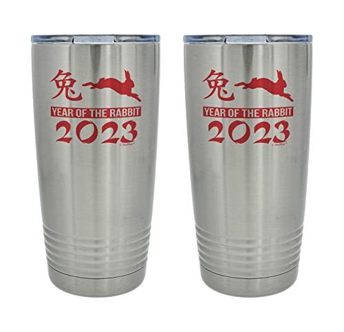 Chinese New Year Party Favor 2023 Year Of The Rabbit Iconography 2-Pack 20oz Stainless Steel Insulated Travel Mug With Lid