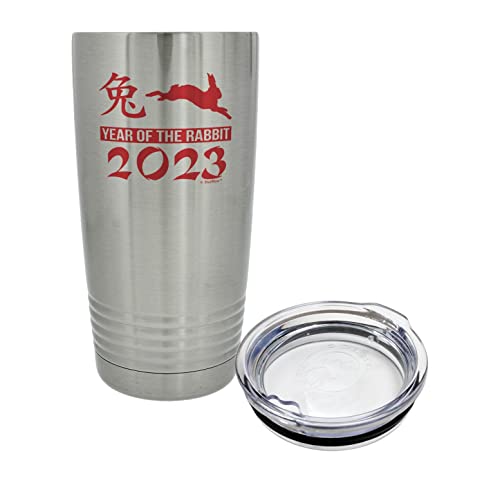 Chinese New Year Party Favor 2023 Year Of The Rabbit Iconography 2-Pack 20oz Stainless Steel Insulated Travel Mug With Lid