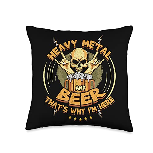 Love Rock Music Band Supply Rocker Metal Lover Beer Lover Heavy Rock Music Skeleton Metal Throw Pillow, 16x16, Multicolor