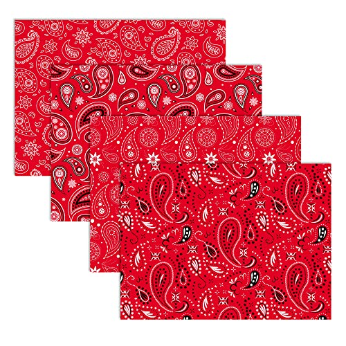 Red Bandana Wrapping Paper Set - 8 Sheets Western Party Gift Wrapping Paper 2 Design Cowboy Party Wrapping Paper for Western Cowboy Themed Party, Paisley Cowgirl Farm Party Decoration 20'' x 27''