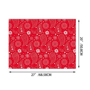 Red Bandana Wrapping Paper Set - 8 Sheets Western Party Gift Wrapping Paper 2 Design Cowboy Party Wrapping Paper for Western Cowboy Themed Party, Paisley Cowgirl Farm Party Decoration 20'' x 27''