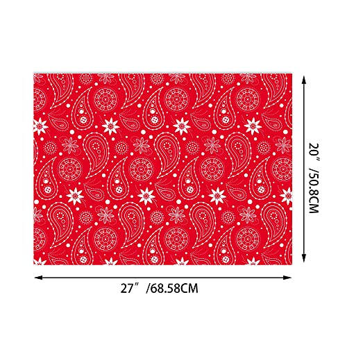 Red Bandana Wrapping Paper Set - 8 Sheets Western Party Gift Wrapping Paper 2 Design Cowboy Party Wrapping Paper for Western Cowboy Themed Party, Paisley Cowgirl Farm Party Decoration 20'' x 27''