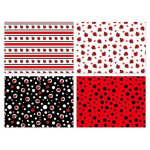 Lide Road Ladybug Wrapping Paper Set - 8 Sheets Ladybug Fancy Birthday Party Gift Wrapping Paper 4 Insect Design Ladybug Party Wrapping Paper for Ladybug Fancy Birthday Party Decoration 20'' x 27''