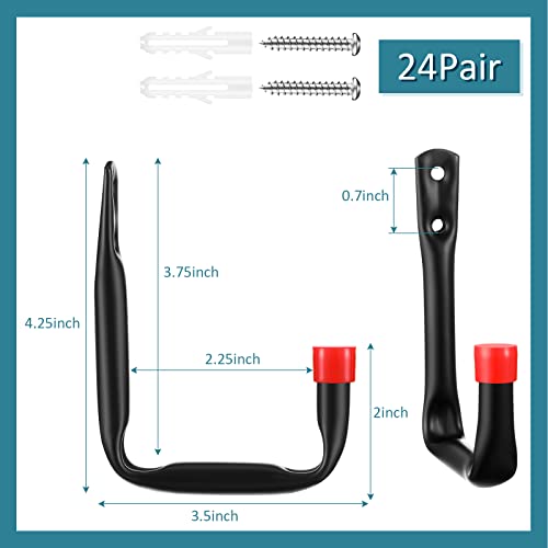 24 Pcs Garage Bike Hose Hooks Shed Storage Hooks and Hangers Garden Hose Hook Shovel Holder Heavy Duty Hooks J Utility Hangers Ladder Hooks for Wall Hangers Wall Hooks for Hanging Bikes, Ladders, Cord