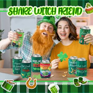 24 Pcs St. Patrick's Day Can Coolers Sleeves 8 Designs Insulated Funny Green Shamrock Irish Beverages Covers St. Paddy's Day Party Gift St. Patrick's Day Party Favor Decorations Party Supplies