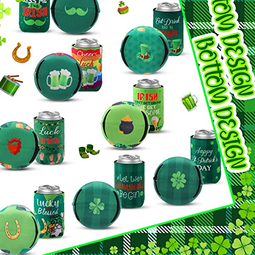 24 Pcs St. Patrick's Day Can Coolers Sleeves 8 Designs Insulated Funny Green Shamrock Irish Beverages Covers St. Paddy's Day Party Gift St. Patrick's Day Party Favor Decorations Party Supplies