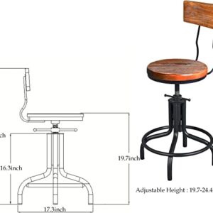 Topower Three-Piece Bar Table and Chair Set Height Adjustable Pub Table and Industrial Dining Breakfast Chair Metal Bar Stool with Wood Backrest Black (1 Table + 2 Chairs)