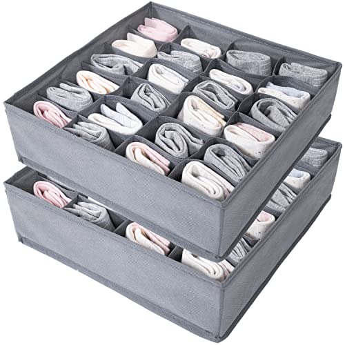 FAMALAHEE 2Set Underwear Organizer Bra Ties Sock Drawer Divider Panty Belts Clothes Scarves Clothing Foldable Storage Organizer for Bedroom Grey (24 Cell Grey)