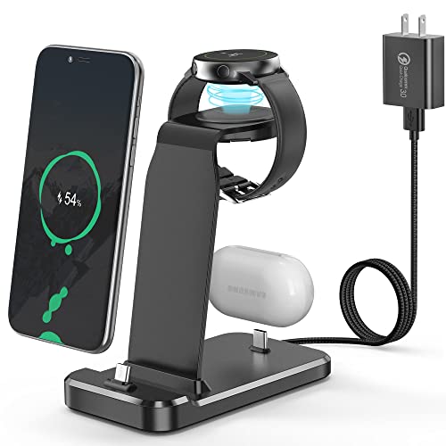 Charging Station for Samsung Multiple Devices,3 In 1 Fast Charging Stand Wireless Charger for Samsung Galaxy Watch 5/5 Pro/4/3/Active,Galaxy S23/S22/S21/S20/Note20/Note10/Z Flip 4/Z Fold 4,Galaxy Buds