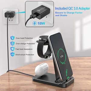 Charging Station for Samsung Multiple Devices,3 In 1 Fast Charging Stand Wireless Charger for Samsung Galaxy Watch 5/5 Pro/4/3/Active,Galaxy S23/S22/S21/S20/Note20/Note10/Z Flip 4/Z Fold 4,Galaxy Buds