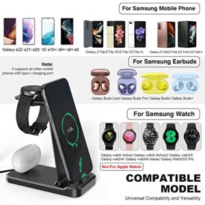 Charging Station for Samsung Multiple Devices,3 In 1 Fast Charging Stand Wireless Charger for Samsung Galaxy Watch 5/5 Pro/4/3/Active,Galaxy S23/S22/S21/S20/Note20/Note10/Z Flip 4/Z Fold 4,Galaxy Buds