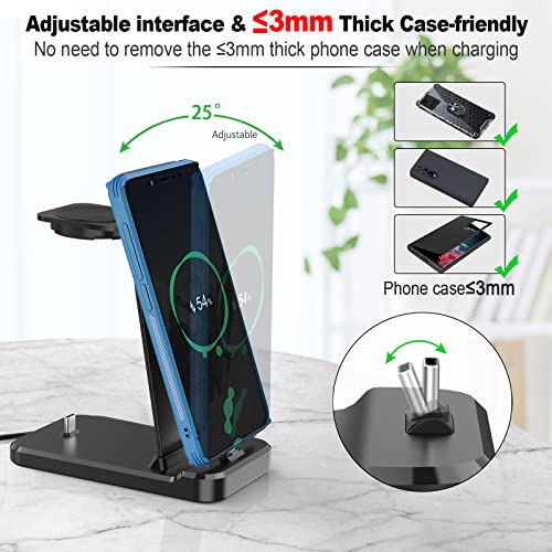 Charging Station for Samsung Multiple Devices,3 In 1 Fast Charging Stand Wireless Charger for Samsung Galaxy Watch 5/5 Pro/4/3/Active,Galaxy S23/S22/S21/S20/Note20/Note10/Z Flip 4/Z Fold 4,Galaxy Buds