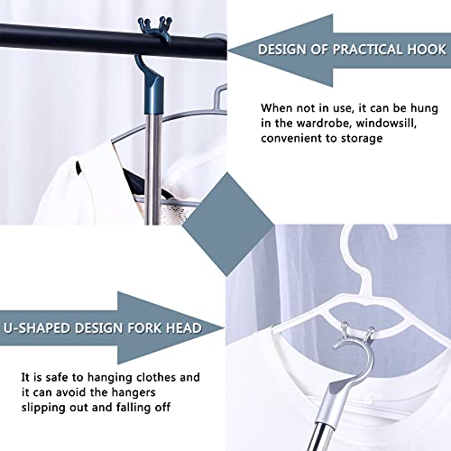 Retractable Long Pole with Hook Telescoping Closet Pole 33"-56" Adjustable Christmas Light Reaching Pole Extendable Reach Stick Clothing Hanger Pole for High Area, Shelf, Closet Top (Blue)