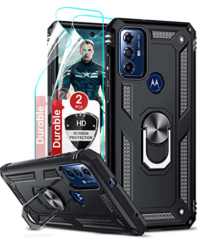 LeYi for Moto G Play 2023 Phone Case, Motorola G Play Case with 2 Pcs Screen Protector and Metal Kickstand, [Military-Grade] Heavy Duty Protective Case with Magnetic Stand for Moto G Play 2023, Black