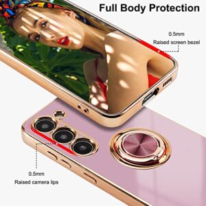 Aitipy for Samsung Galaxy S23 Case with Screen Protector, Built-in 360° Rotation Ring Holder Magnetic Stand, Luxury Shiny Plating Edge Shockproof Electroplated Protective Phone Cover (Purple/Golden)