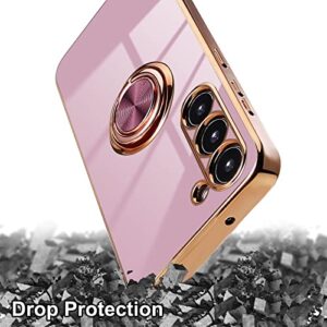 Aitipy for Samsung Galaxy S23 Case with Screen Protector, Built-in 360° Rotation Ring Holder Magnetic Stand, Luxury Shiny Plating Edge Shockproof Electroplated Protective Phone Cover (Purple/Golden)