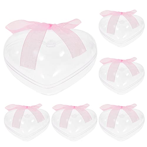 ABOOFAN 6pcs Transparent Heart-Shaped Boxes Food Grade Plastic Boxes Wedding Party Gift Boxes Fillable Heart Shaped Clear Container Birthday Present and Candy Packing Boxes 10cm Pink