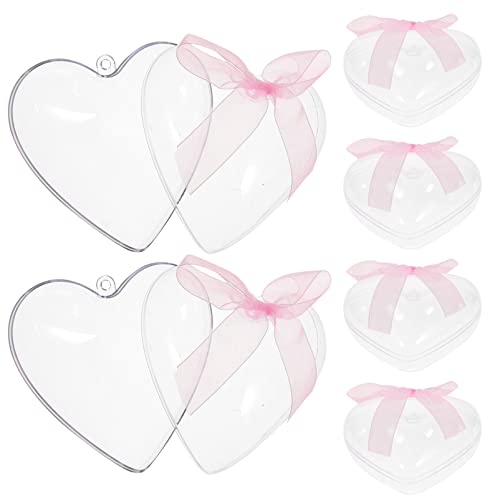 ABOOFAN 6pcs Transparent Heart-Shaped Boxes Food Grade Plastic Boxes Wedding Party Gift Boxes Fillable Heart Shaped Clear Container Birthday Present and Candy Packing Boxes 10cm Pink