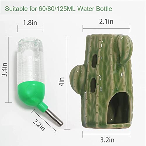 Deapeey Hamster Water Bottle for Glass Tank, 3-in-1 Ceramic Adjustable Hamster Water Bottle 80ML Hamster Water Bottle Stand, No Drip Rat Water Bottle for Syrian Dwarf Hamster Mice Gerbil Guinea Pig