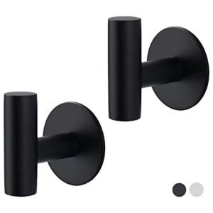 towel hook for bathrooms adhesive 2 packs, coat hooks for hanging clothes, heavy duty robe towel hangers for shower door wall mounted, key holder wall command hook for kitchen (matte black)